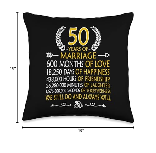 GTee Happy 50th Wedding Anniversary 50 Years of Marriage We Still Do-50th Wedding Anniversary Throw Pillow, 16x16, Multicolor