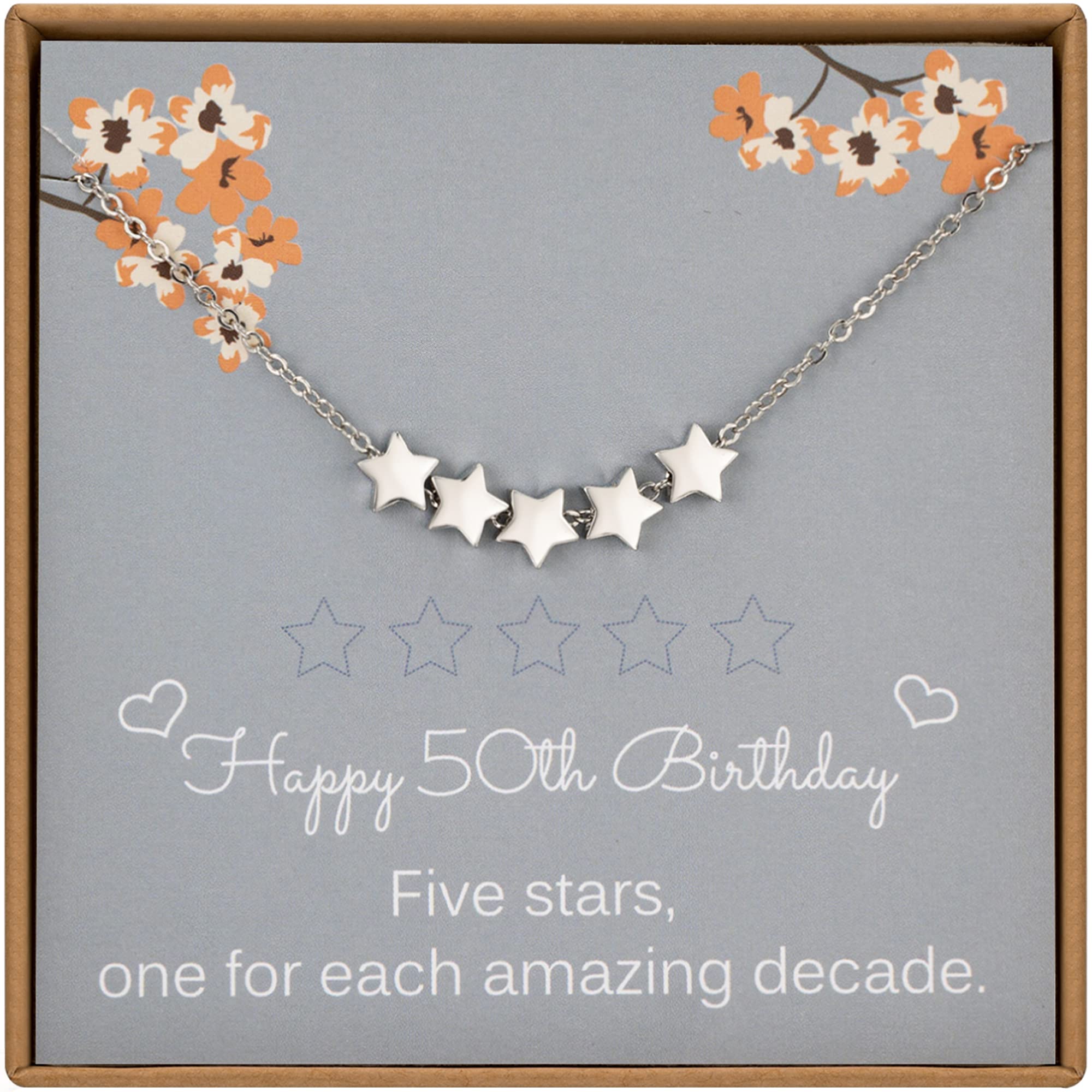 MADAOGO 50th Birthday Gifts for Women, Sterling Silver Five Star Necklace, Dainty Star Necklace, 6 mm Star Beads, 1973 Birthday Jewelry Gift Ideas
