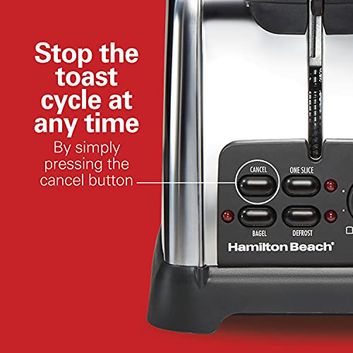 Hamilton Beach Retro Toaster with Wide Slots, Sure-Toast Technology, Bagel & Defrost Settings, Auto Boost to Lift Smaller Breads, 2 Slice, Polished Stainless Steel (22782)