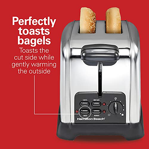Hamilton Beach Retro Toaster with Wide Slots, Sure-Toast Technology, Bagel & Defrost Settings, Auto Boost to Lift Smaller Breads, 2 Slice, Polished Stainless Steel (22782)