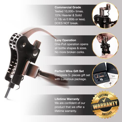 Wine Bottle Opener Corkscrew Set – Luxiluxy [2023 upgraded, does NOT break!] Including Foil Cutter, Bottle Stopper, Opener Stand and Extra Spiral - corkscrews wine opener set- wine opener kit