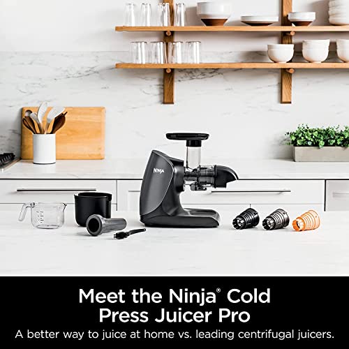 Ninja JC101 Cold Press Pro Compact Powerful Slow Juicer with Total Pulp Control & Easy Clean, Graphite (Renewed), BLACK, 13.78 in Lx6.89 in Wx14.17 in H