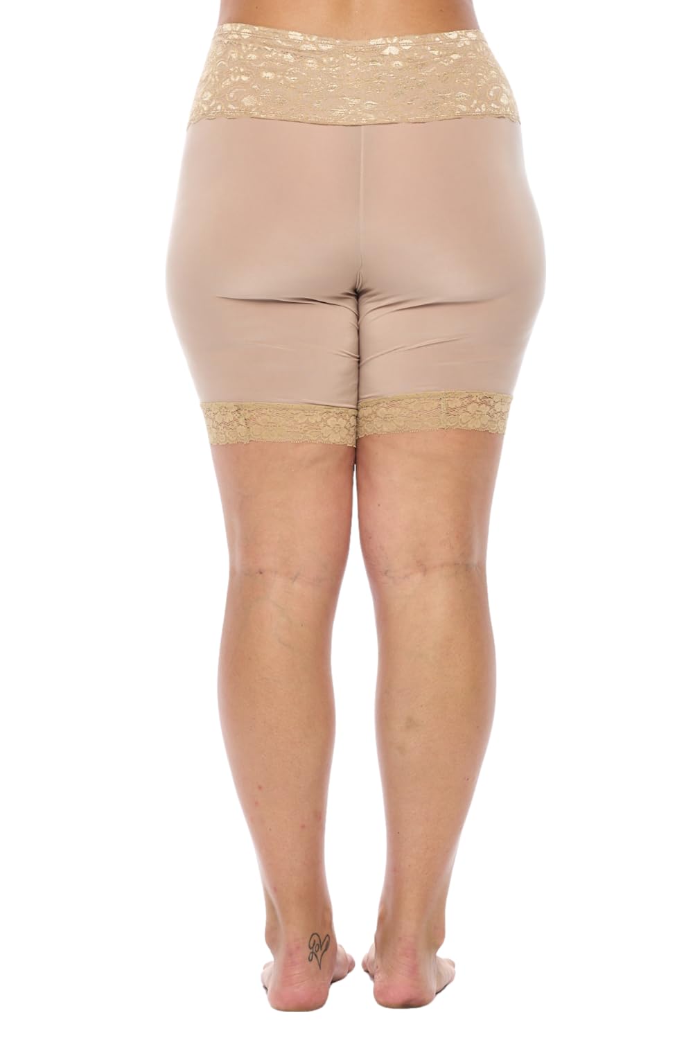 Undersummers Lace Slip Shorts, Shortlette Slip Shorts for Women Under Dress, Thigh Anti Chafing Shorts Women with Full Coverage (XL, Beige)