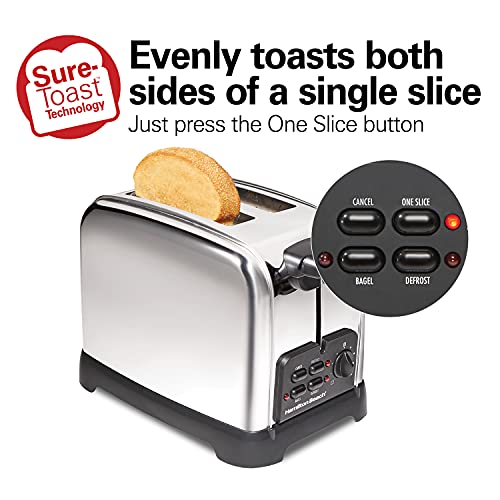 Hamilton Beach Retro Toaster with Wide Slots, Sure-Toast Technology, Bagel & Defrost Settings, Auto Boost to Lift Smaller Breads, 2 Slice, Polished Stainless Steel (22782)