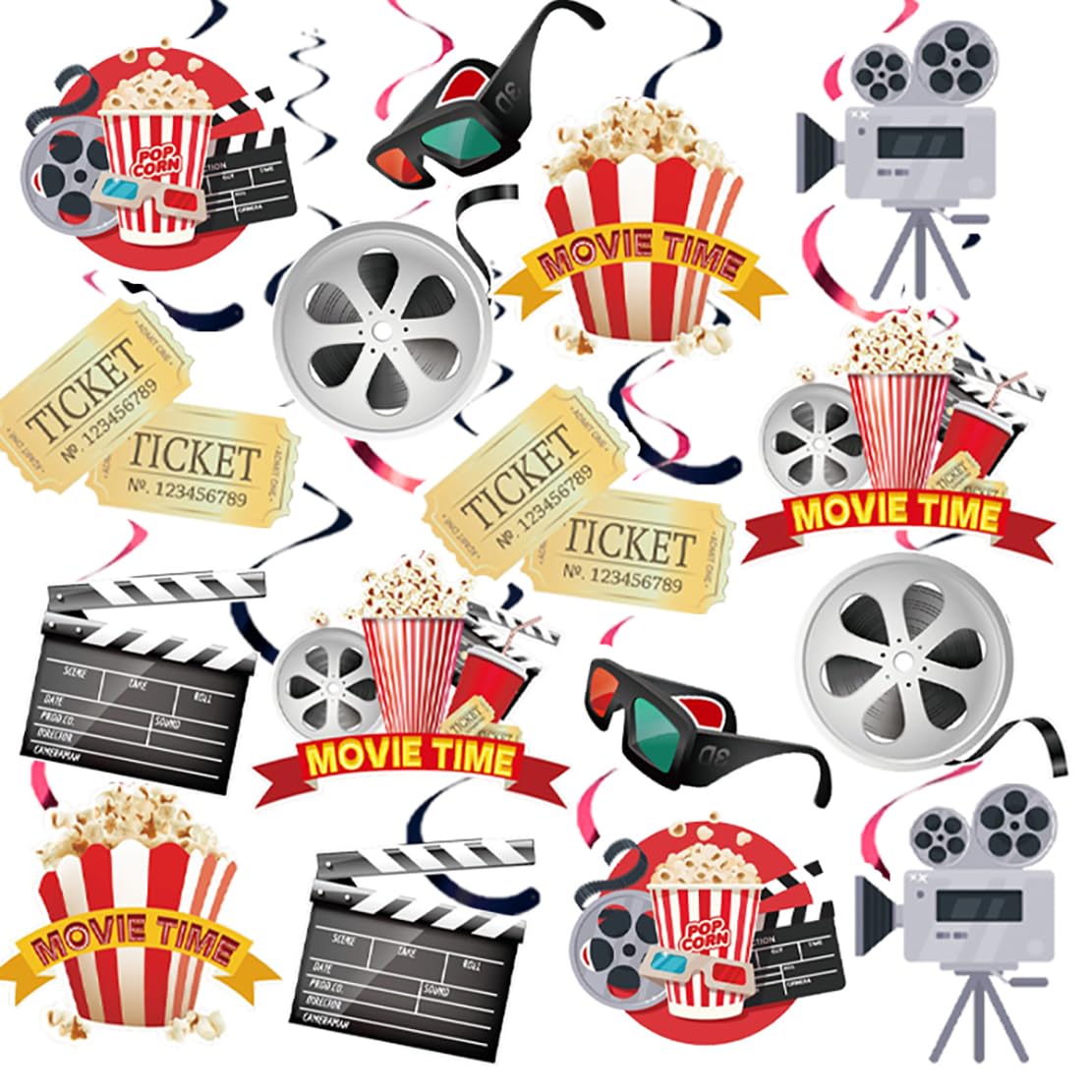 Movie Night Party Decorations for Hanging Swirls 30pcs - Hollywood Movie Theme Party Decorations Now Showing Movie Party Hanging Supplies