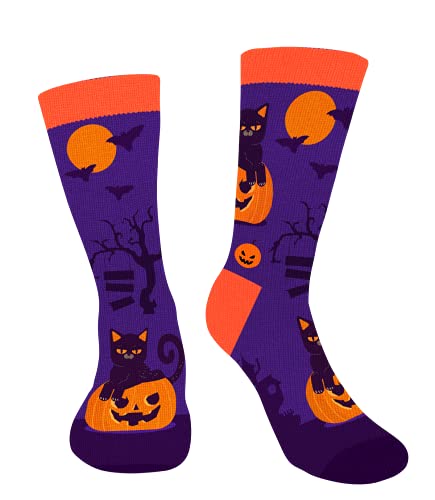 Funny Halloween Socks for Men Women Teen Boys- Pumpkin Cat Fun Novelty Cute Crazy Funky Dress Crew Cool Socks - Halloween Gifts Stockings Costumes Gifts for Cat Lovers