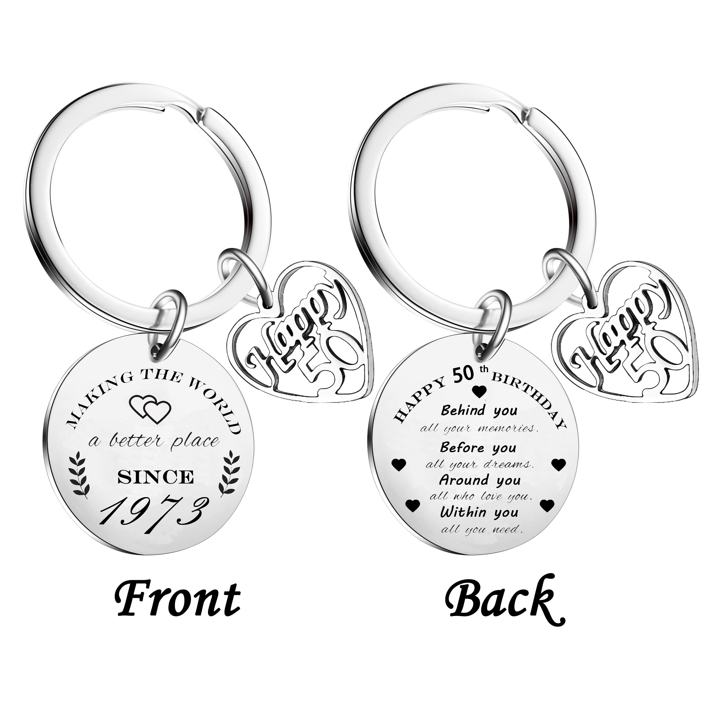 Ghloyza Happy 50th Birthday Keychain Behind You Birthday Gifts Double Sides Engraved Inspirational Birthday Presents (50th)