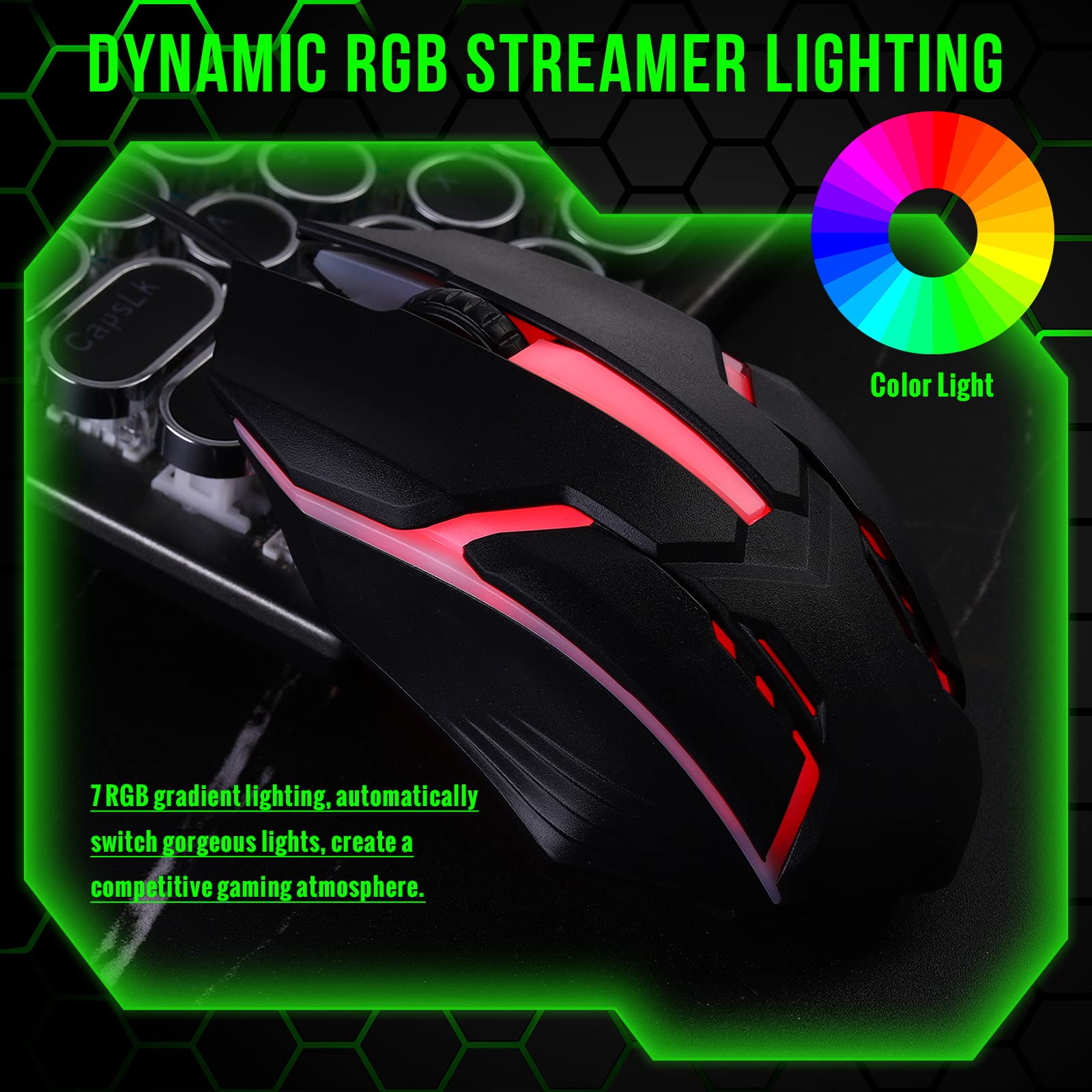 Sratte 30 Pack Black USB Wired Mouse Bulk 1200 DPI RGB Optical Computer Mouse 3 Button 7 Color LED Backlit Wired Ergonomic USB for Gaming Office Desktop Laptop Gamer Computer
