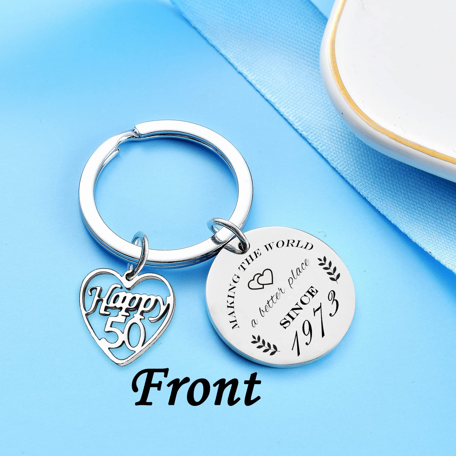 Ghloyza Happy 50th Birthday Keychain Behind You Birthday Gifts Double Sides Engraved Inspirational Birthday Presents (50th)