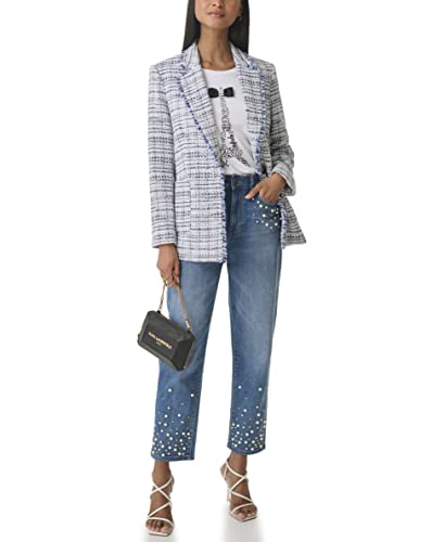 Karl Lagerfeld Paris Women's Tweed Long Sleeve Everyday Fashion Sport Jacket, Denim Multi, 6