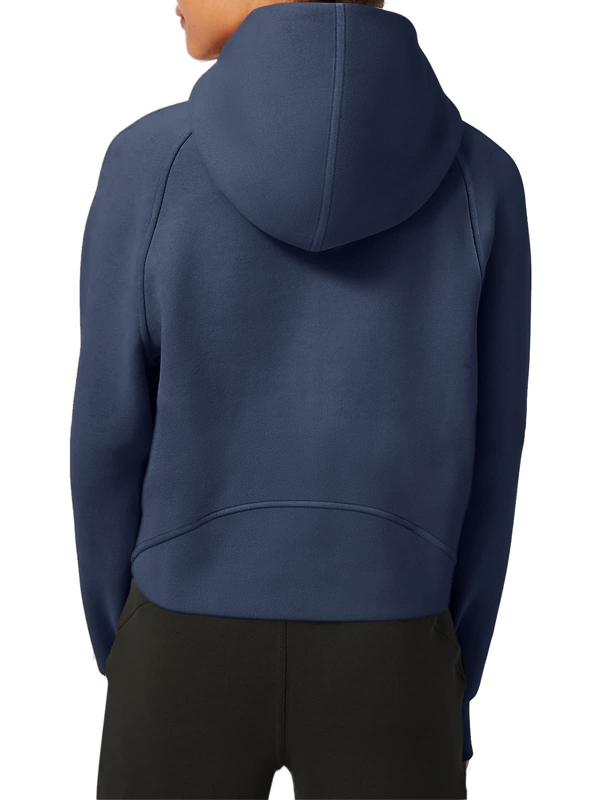 LASLULU Womens Cropped Hoodies Sport Athletic Zip Up Hoodie Sweater Fleece Jacket Sweatshirt Long Sleeve Pullover Fall Outifits 2024 Pockets(Navy Blue Medium)