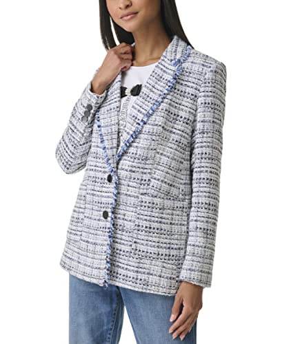 Karl Lagerfeld Paris Women's Tweed Long Sleeve Everyday Fashion Sport Jacket, Denim Multi, 6