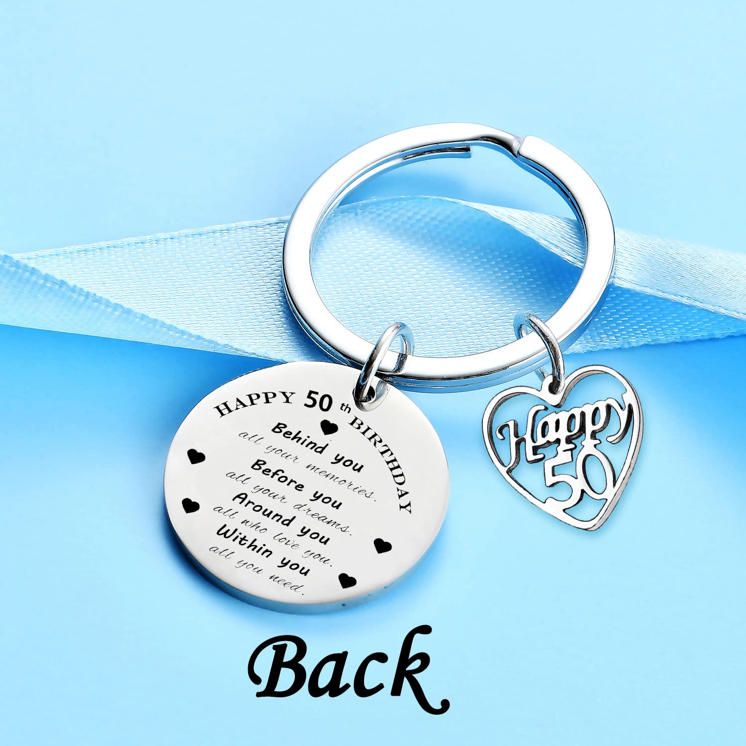 Ghloyza Happy 50th Birthday Keychain Behind You Birthday Gifts Double Sides Engraved Inspirational Birthday Presents (50th)