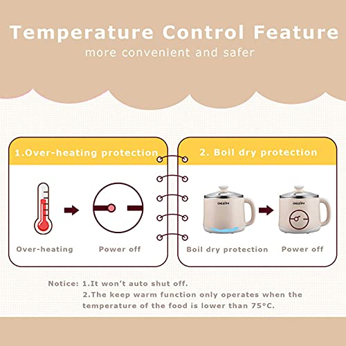 Dezin Electric Hot Pot, Rapid Noodles Cooker, Stainless Steel Mini Pot Perfect for Ramen, Egg, Pasta, Dumplings, Soup, Porridge, Oatmeal with Power Adjustment and Keep Warm Feature, 1.6L, Beige