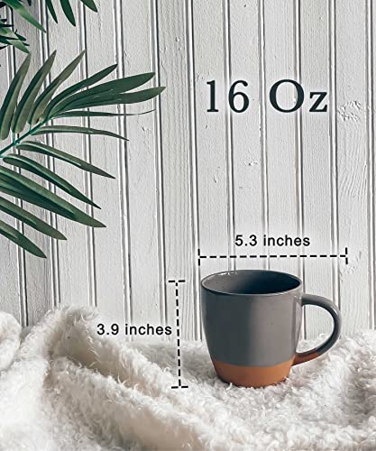 Mora Ceramic Large Latte Mug Set of 4, 16oz - Microwavable, Porcelain Coffee Cups With Big Handle - Modern, Boho, Unique Style For Any Kitchen. Microwave Safe Stoneware - Assorted Neutrals