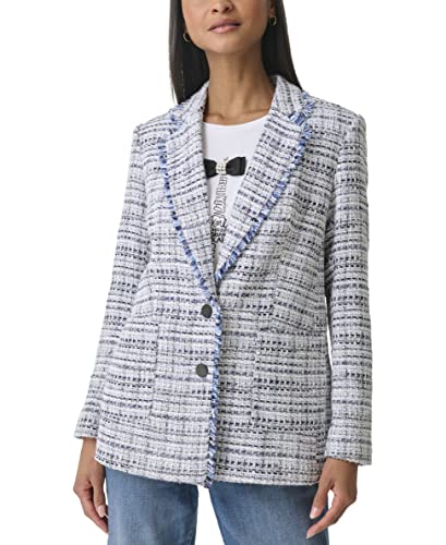 Karl Lagerfeld Paris Women's Tweed Long Sleeve Everyday Fashion Sport Jacket, Denim Multi, 6