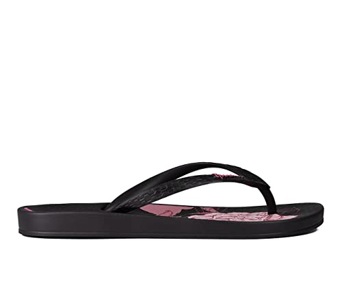 Ipanema Women's Ana Temas XIII Flip Flops - Comfortable & Stylish Summer Sandal with Flower Prints, Anatomic Footbed & Non-Slip Sole, Black/Pink, 10