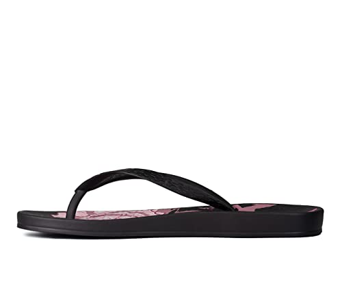 Ipanema Women's Ana Temas XIII Flip Flops - Comfortable & Stylish Summer Sandal with Flower Prints, Anatomic Footbed & Non-Slip Sole, Black/Pink, 10