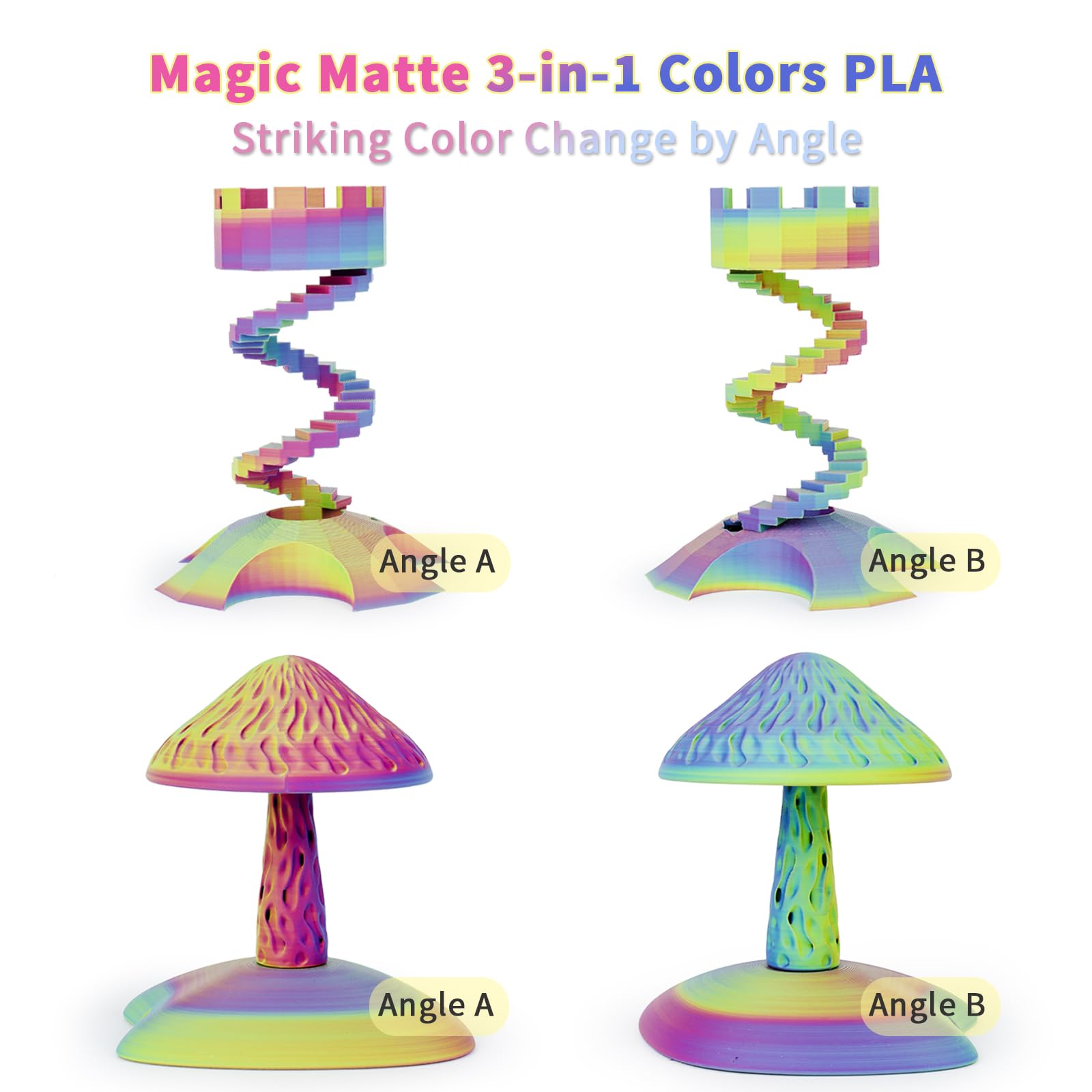 ZIRO PLA Filament Matte, Multicolors 3D Printer Filament, 3-in-1 Chrome Coextrusion PLA, Magic Three-Color PLA, Fit Most FDM 3D Printers,1KG/2.2lb Spool, Rosy Cloud (Matte)