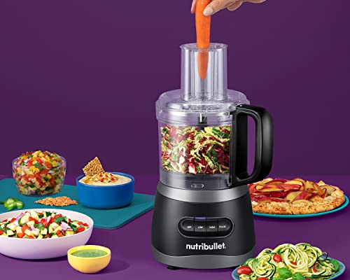 nutribullet NBP50100 Food Processor 450-Watts with 7-Cup Capacity and Stainless Steel Slice, Shred, Chop and Dough Attachments, Black