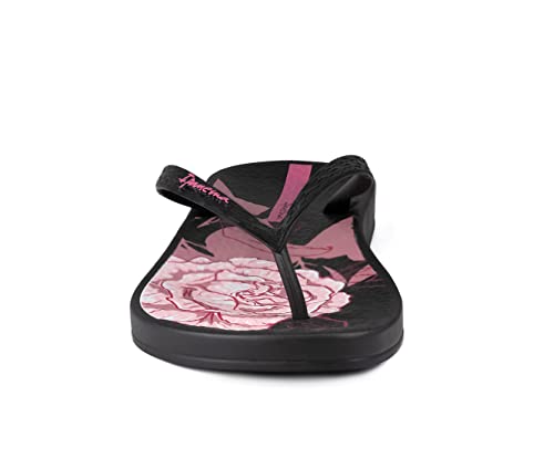 Ipanema Women's Ana Temas XIII Flip Flops - Comfortable & Stylish Summer Sandal with Flower Prints, Anatomic Footbed & Non-Slip Sole, Black/Pink, 10