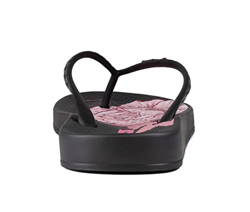 Ipanema Women's Ana Temas XIII Flip Flops - Comfortable & Stylish Summer Sandal with Flower Prints, Anatomic Footbed & Non-Slip Sole, Black/Pink, 10
