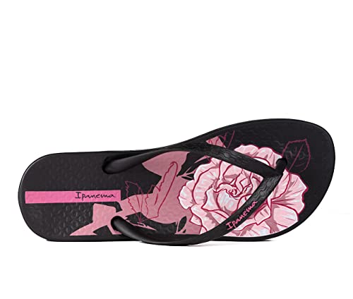 Ipanema Women's Ana Temas XIII Flip Flops - Comfortable & Stylish Summer Sandal with Flower Prints, Anatomic Footbed & Non-Slip Sole, Black/Pink, 10