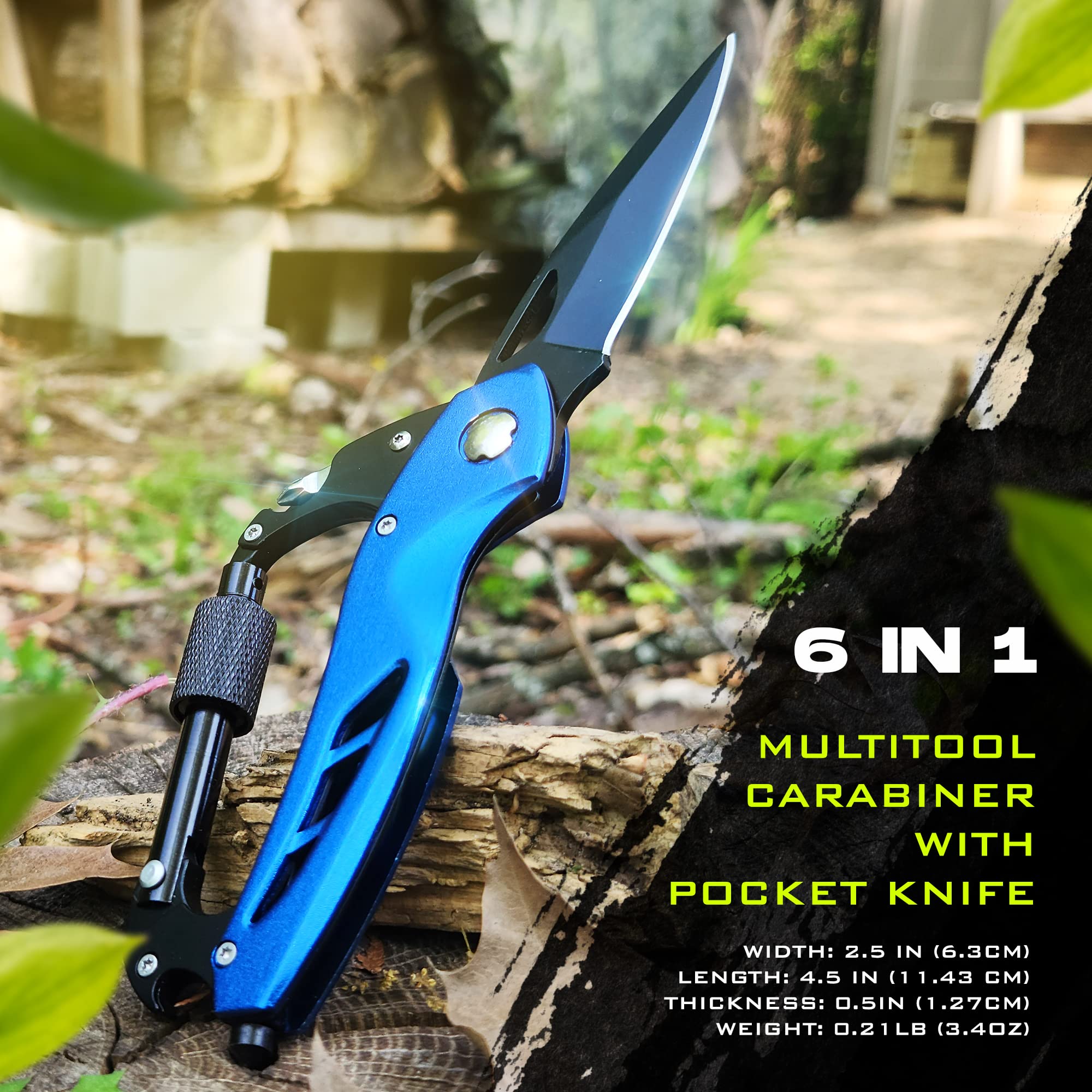 OFFICIAL SURVIVAL GEAR 2-Pack Outdoor Carabiner Multitool, Carabiner Knife, EDC Pocket Knife Survival Gear with Glass Breaker
