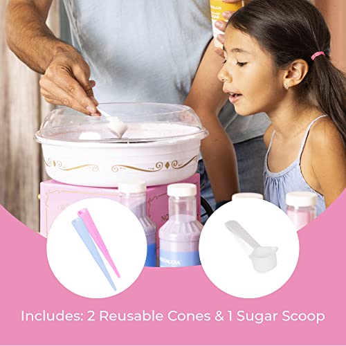 Nostalgia Cotton Candy Machine - Retro Cotton Candy Machine for Kids with 2 Reusable Cones, 1 Sugar Scoop, and 1 Extractor Head β Pink