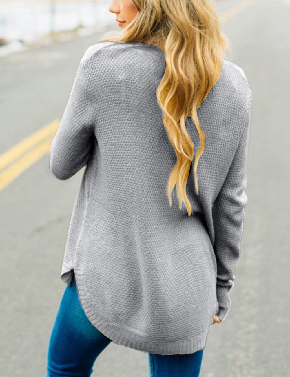 LEANI Women’s 2024 Long Sleeve Crew Neck Pullover Sweater Loose Casual Soft Knit Jumper Tops Grey
