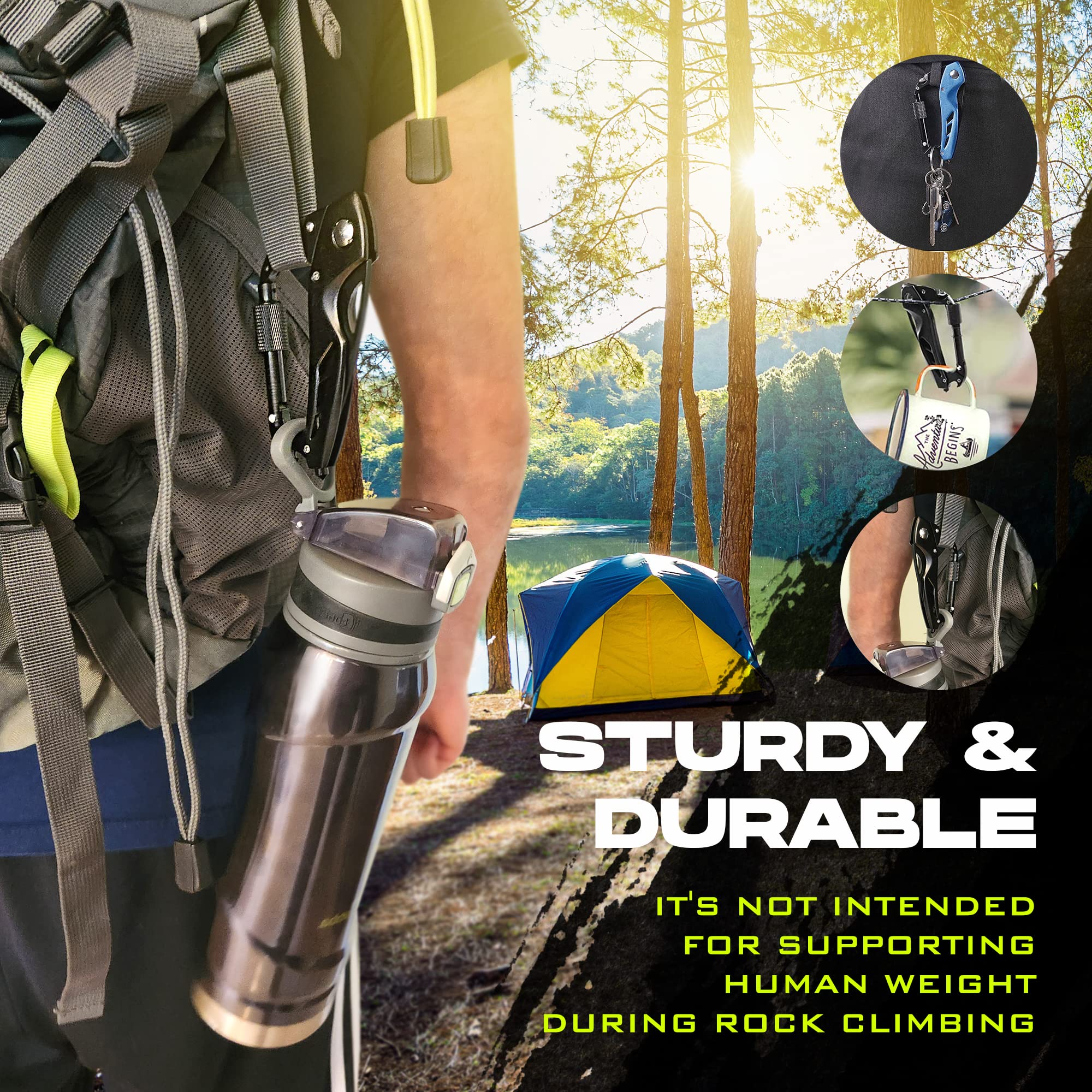 OFFICIAL SURVIVAL GEAR 2-Pack Outdoor Carabiner Multitool, Carabiner Knife, EDC Pocket Knife Survival Gear with Glass Breaker
