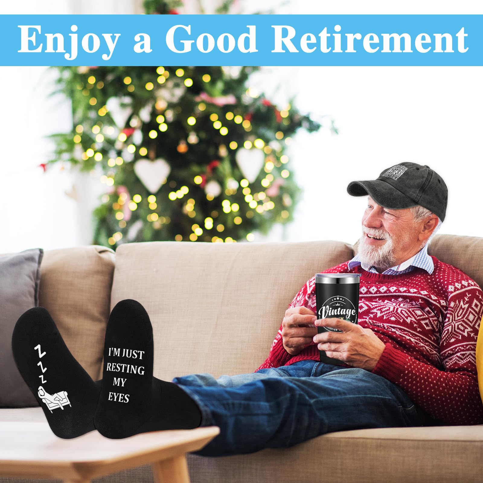 Sieral 5 Pcs 50th Birthday Gifts for Men 50th Birthday Present for Him Include Tumbler Baseball Cap Socks Keychain Gift Box