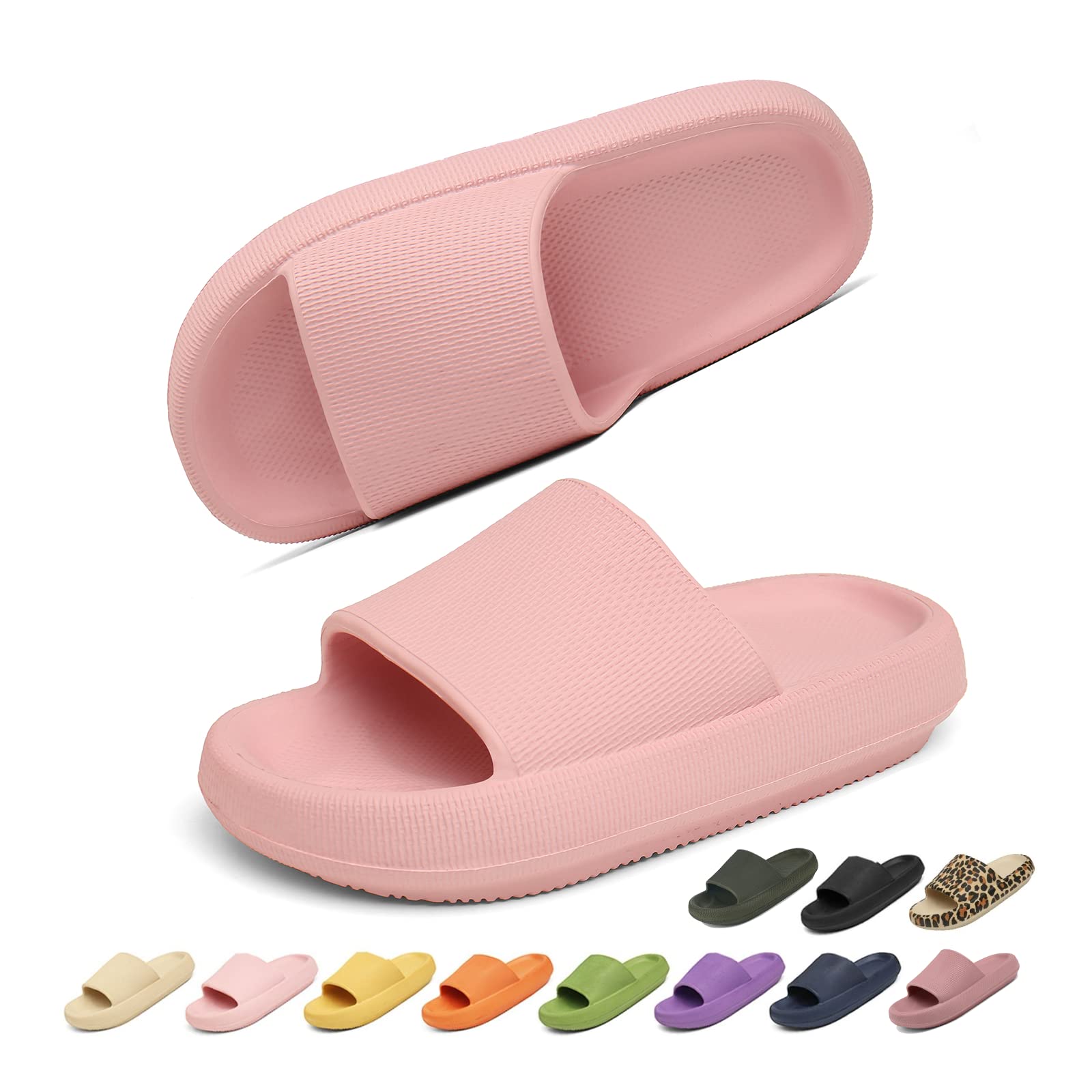 Geweo Cloud Slippers for Women Men Pillow Slippers Thicken Sole Cloud Cushion Slides Super Comfy Soft Foam Slides Non Slip Shower House Slides Pink Cloud Sandals Unisex 8-9Women/7-8Men