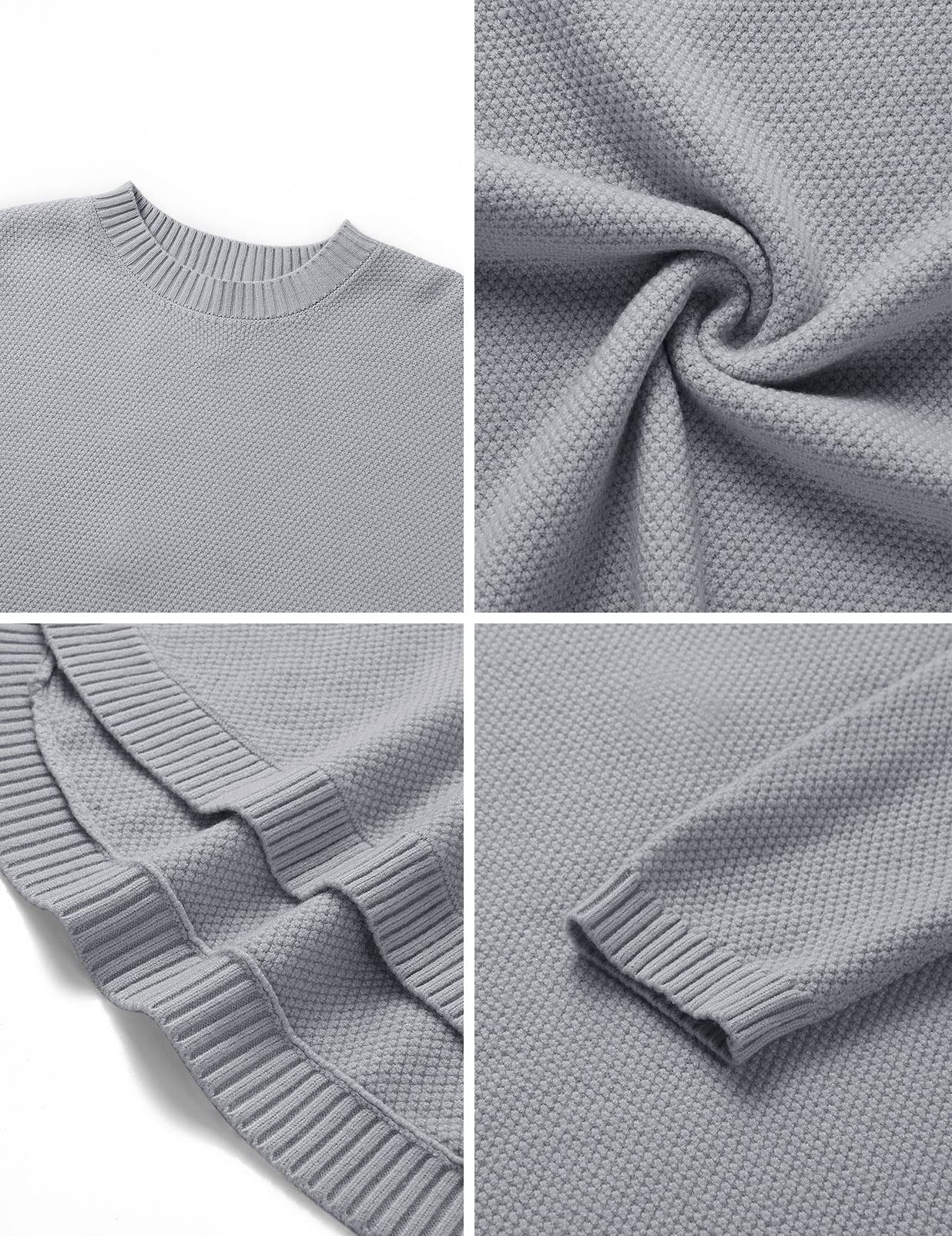 LEANI Women’s 2024 Long Sleeve Crew Neck Pullover Sweater Loose Casual Soft Knit Jumper Tops Grey