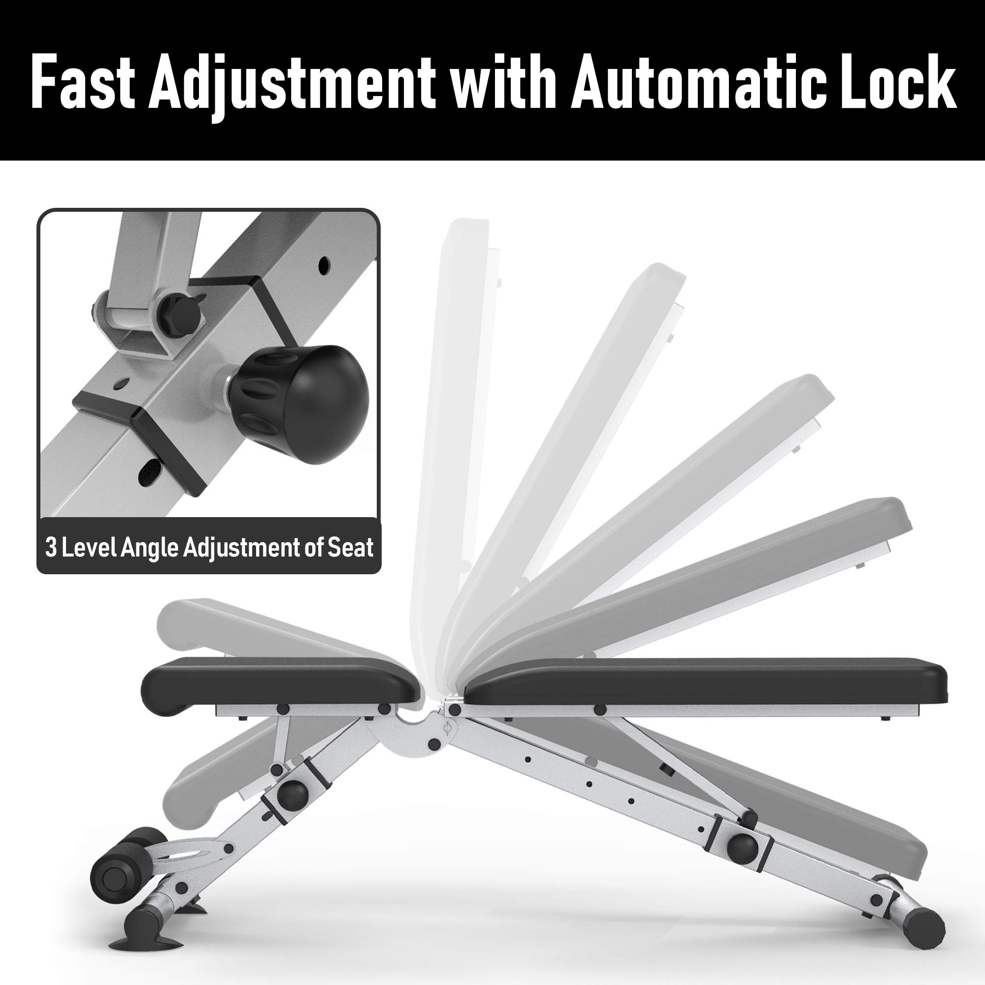 leikefitness Adjustable Weight Bench Foldable Workout Exercise Bench with Automatic Lock for Upright Incline Decline and Flat Full Body Exercise (GM5809(BLACK))