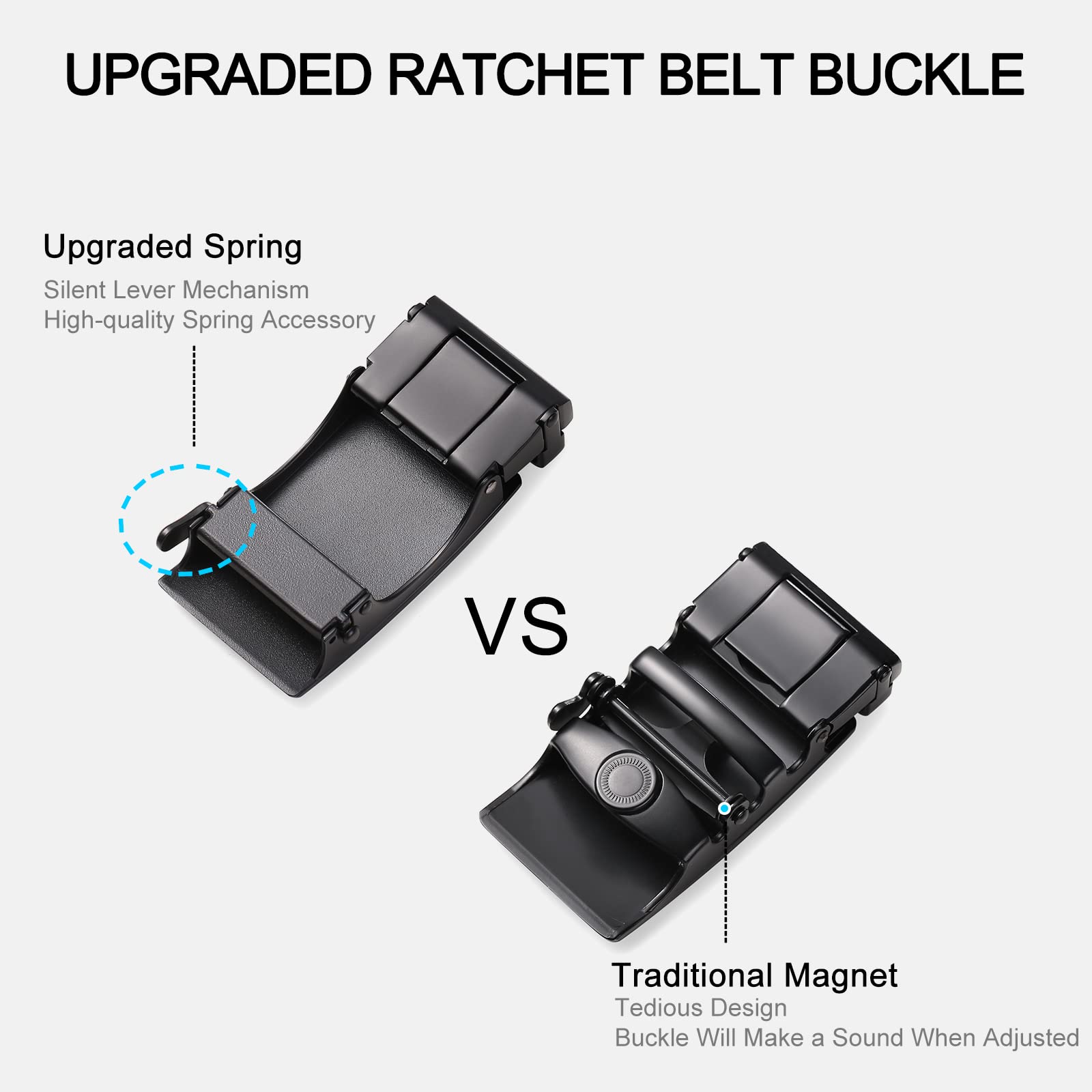 SENDEFN Men's Leather Belt Automatic Ratchet Buckle Slide Belt for Dress Casual Trim to Fit with Gift Box(A-black-42)