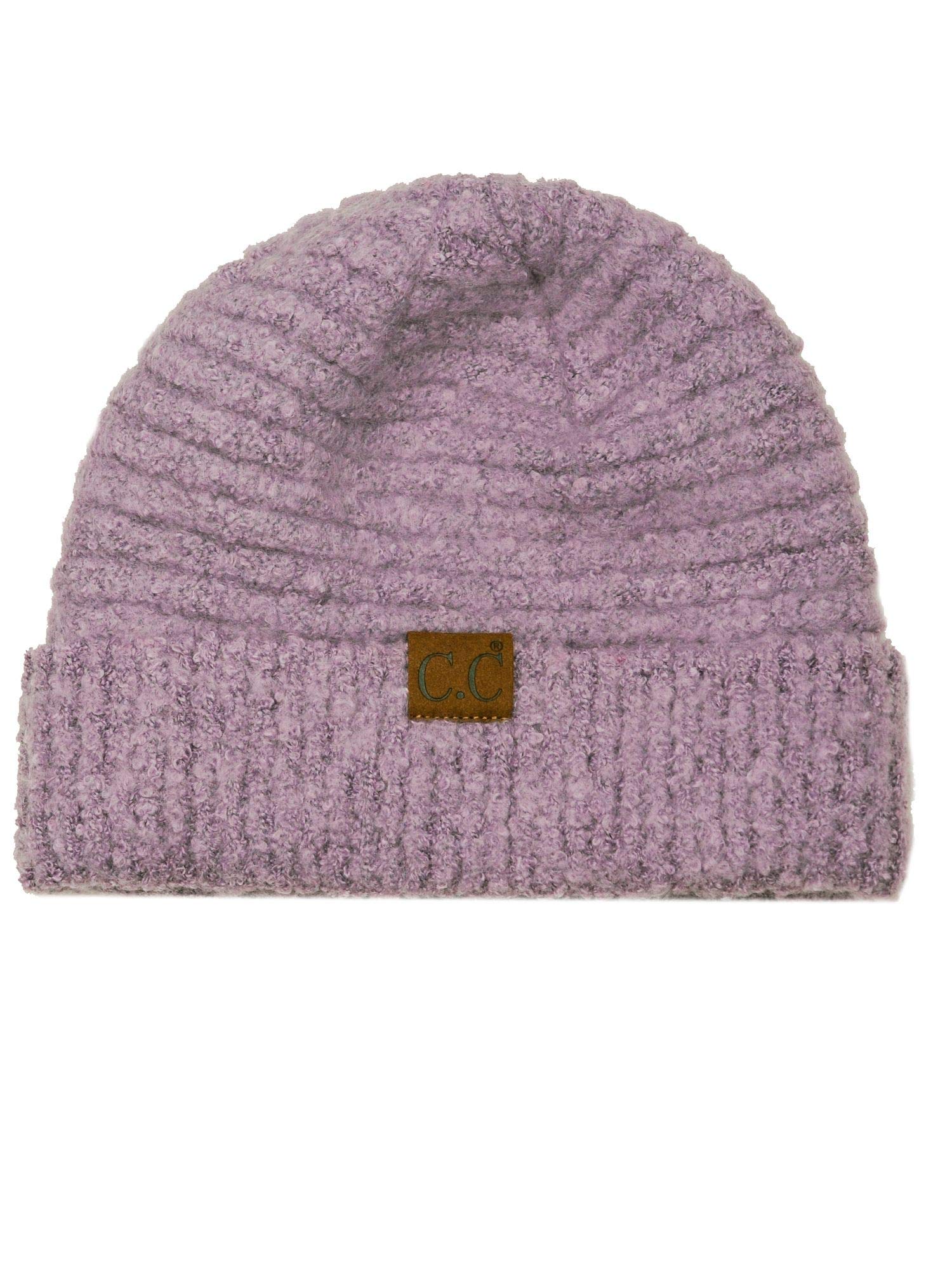 C.C Unisex Solid Color Warm Boucle Knit Skull Cap Cuff Beanie, Grapeade