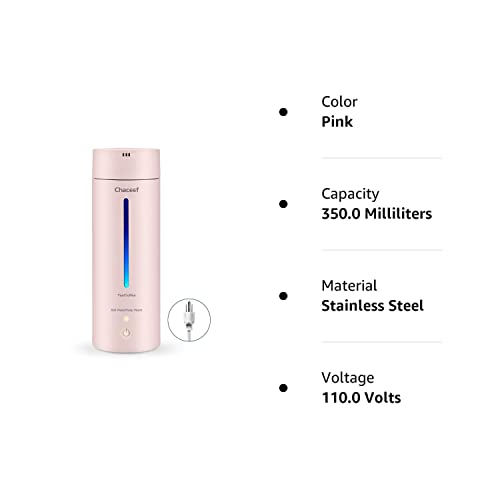 CHACEEF Travel Electric Kettle, 350ml Small Portable Kettle with Non-stick Coating, BPA Free, 3 Colors LED Water Boiler with Keep Warm Function, Fast Boil and Auto Shut Off Hot Water Kettle, Pink