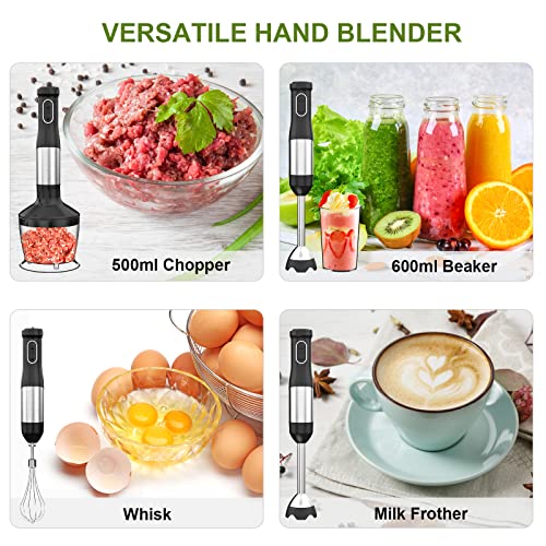 Immersion Blender,7 in 1 Hand Blender Electric 800W 20-Speed with Egg Whisk,Milk Frother,500ml Chopper,600ML Beaker,Ice Crush Blade,for Puree Infant Food, Smoothies, Sauces, Soups