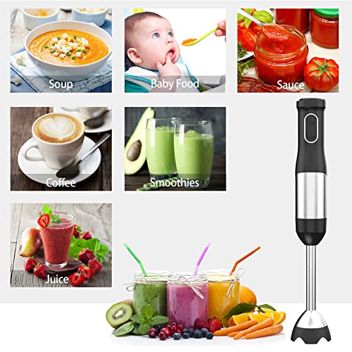 Immersion Blender,7 in 1 Hand Blender Electric 800W 20-Speed with Egg Whisk,Milk Frother,500ml Chopper,600ML Beaker,Ice Crush Blade,for Puree Infant Food, Smoothies, Sauces, Soups