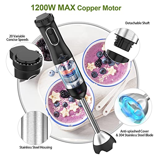 Immersion Blender,7 in 1 Hand Blender Electric 800W 20-Speed with Egg Whisk,Milk Frother,500ml Chopper,600ML Beaker,Ice Crush Blade,for Puree Infant Food, Smoothies, Sauces, Soups