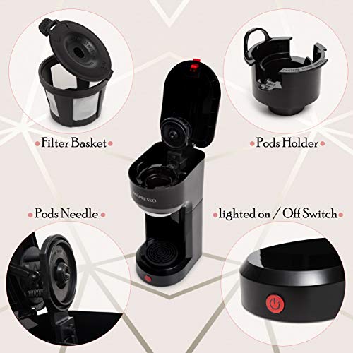 Mixpresso 2 in 1 Coffee Brewer, Single Serve Coffee Maker K Cup Compatible & Ground Coffee, Personal Coffee Maker,Compact Size Mini Coffee Maker, Quick Brew Technology (14 oz) (black)