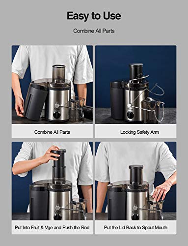 Juicer Machine, 500W Centrifugal Juicer Extractor with Wide Mouth 3” Feed Chute for Fruit Vegetable, Easy to Clean, Stainless Steel, BPA-free, by QCen (Black)