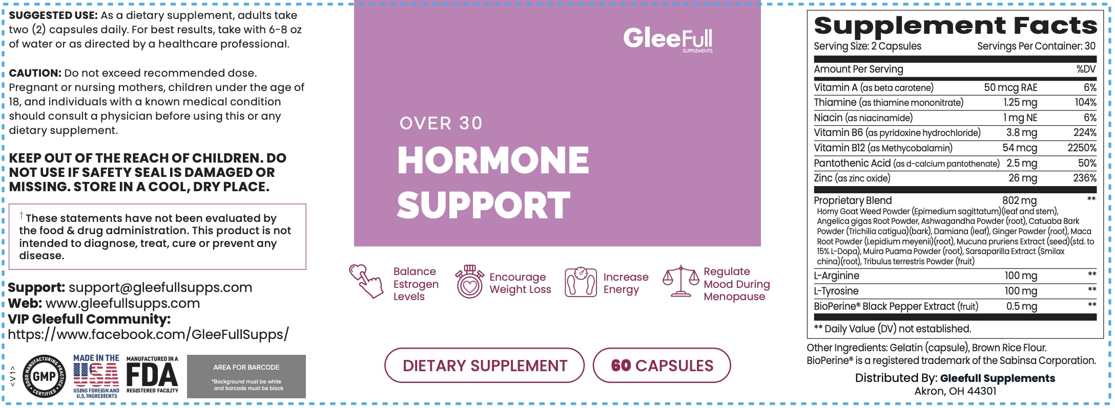 GleeFull Over 30 Hormone Support - Menopause Supplements for Women - Hormone Balance for Women - Hot Flash Relief - Menopause Support