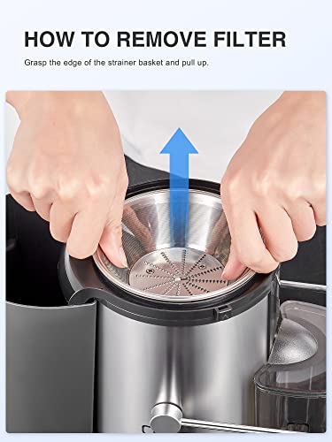 Juicer Machine, 500W Centrifugal Juicer Extractor with Wide Mouth 3” Feed Chute for Fruit Vegetable, Easy to Clean, Stainless Steel, BPA-free, by QCen (Black)