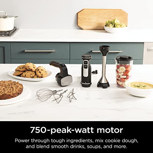 Ninja CI101 Foodi Power Mixer System, 750-Peak-Watt Immersion Blender and Hand Mixer, EasyGlide Beaters, Whisk, 3-Cup Blending Vessel, Black