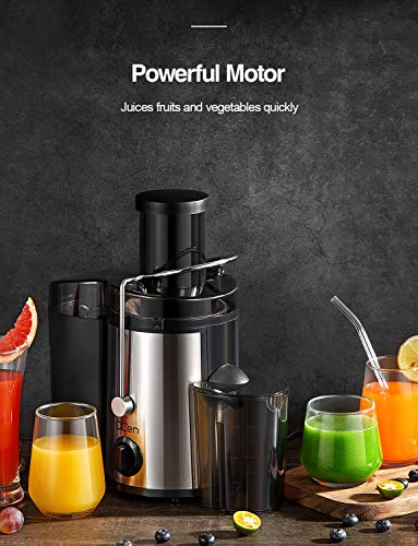 Juicer Machine, 500W Centrifugal Juicer Extractor with Wide Mouth 3” Feed Chute for Fruit Vegetable, Easy to Clean, Stainless Steel, BPA-free, by QCen (Black)