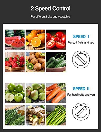 Juicer Machine, 500W Centrifugal Juicer Extractor with Wide Mouth 3” Feed Chute for Fruit Vegetable, Easy to Clean, Stainless Steel, BPA-free, by QCen (Black)