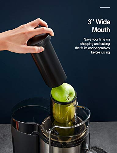Juicer Machine, 500W Centrifugal Juicer Extractor with Wide Mouth 3” Feed Chute for Fruit Vegetable, Easy to Clean, Stainless Steel, BPA-free, by QCen (Black)