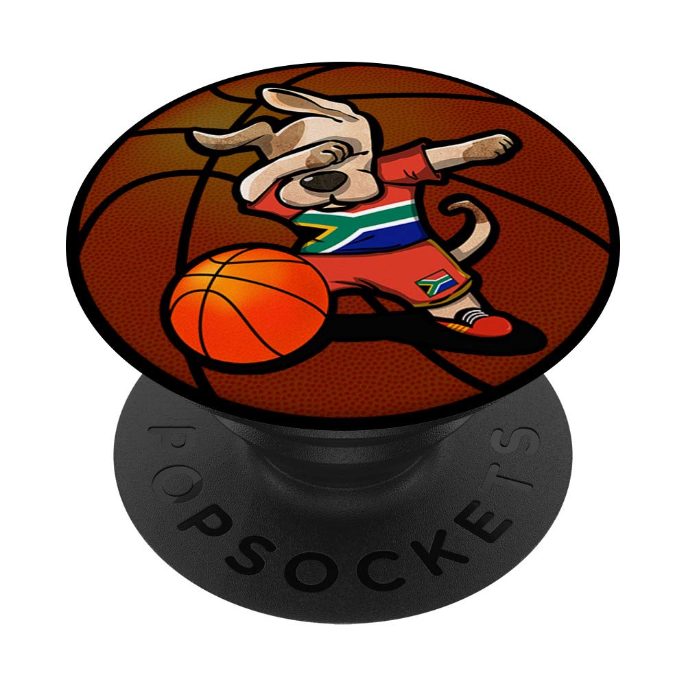 Dabbing Dog South Africa Basketball - South African Flag PopSockets Grip and Stand for Phones and Tablets